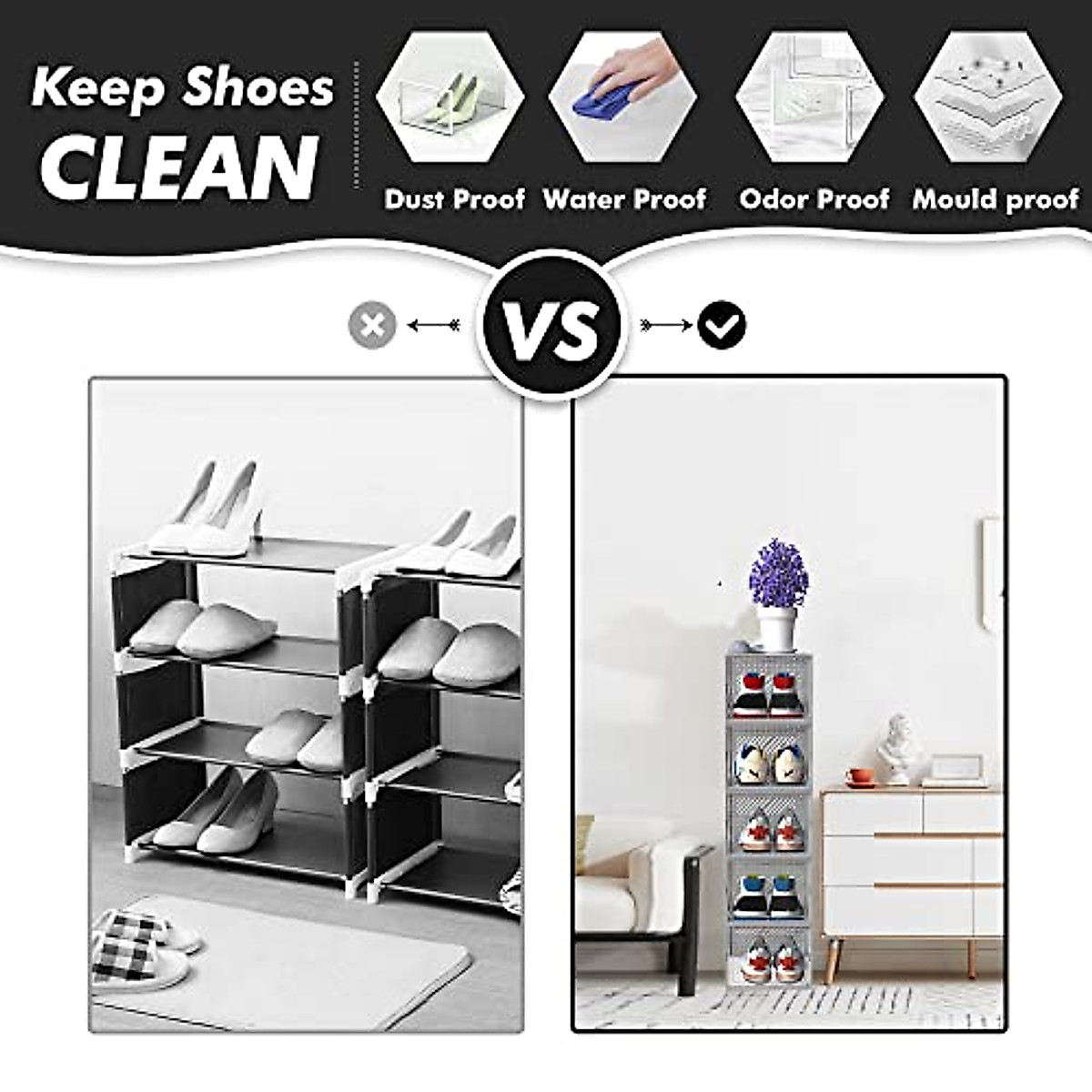 GONAT Large Shoe Organizers, Clear Shoe Boxes Stackable, Good Replacement For Shoe Rack, Under Bed, Grey.