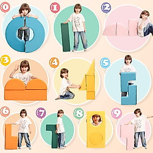 21Pcs Modular Kids Play Couch Building Fort - Multi-Colored Number Puzzle Toddler Play Couch Set for Classroom Bedroom Playroom, Creative Convertible Kids Explorer Sofa Furniture