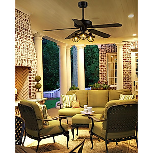 YOUKAIN Farmhouse Wooden Ceiling Fans, 52 Inch Industrial Ceiling Fan with 3 Lights and Remote Control, 5-Reversible Blades Indoor/Outdoor, Matte Black/Barnwood Finish, 52-YJ631