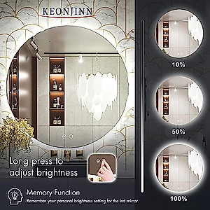 Keonjinn 36 Inch Backlit Mirror Bathroom LED Round Mirror 3000K/4500K/6000K Large Lighted Vanity Mirror Circle Mirror with Lights Dimmable Wall Mounted LED Bathroom Mirror Anti-Fog Makeup Mirror
