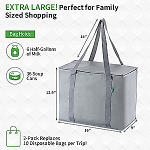 GOPORT Insulated Reusable Grocery Shopping Bags, Heavy Duty Large Tote Bag Set with Extra Long Handles Thermal Lining Grocery Bags