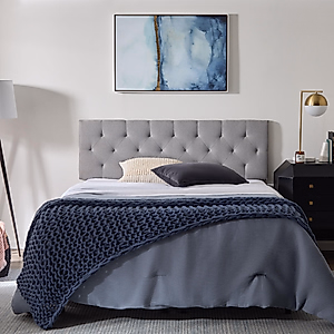 LUCID Mid-Rise Upholstered Headboard - Diamond Tufted - Padded Polyester - Adjustable Height from 34” to 46” - Easy Assembly - Bed Frame or Wall Mount - Sturdy - Stone - Full / Full XL Size