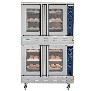 KoolMore 38 in. Full-Size Double Commercial Natural Gas Convection Oven 108,000 BTU With Stacking Kit in Stainless-Steel (KM-DCCO54-NG)