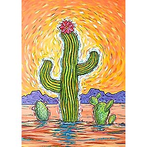 Toland Home Garden 1112540 Groovy Cactus Summer Flag 12x18 Inch Double Sided for Outdoor Desert House Yard Decoration