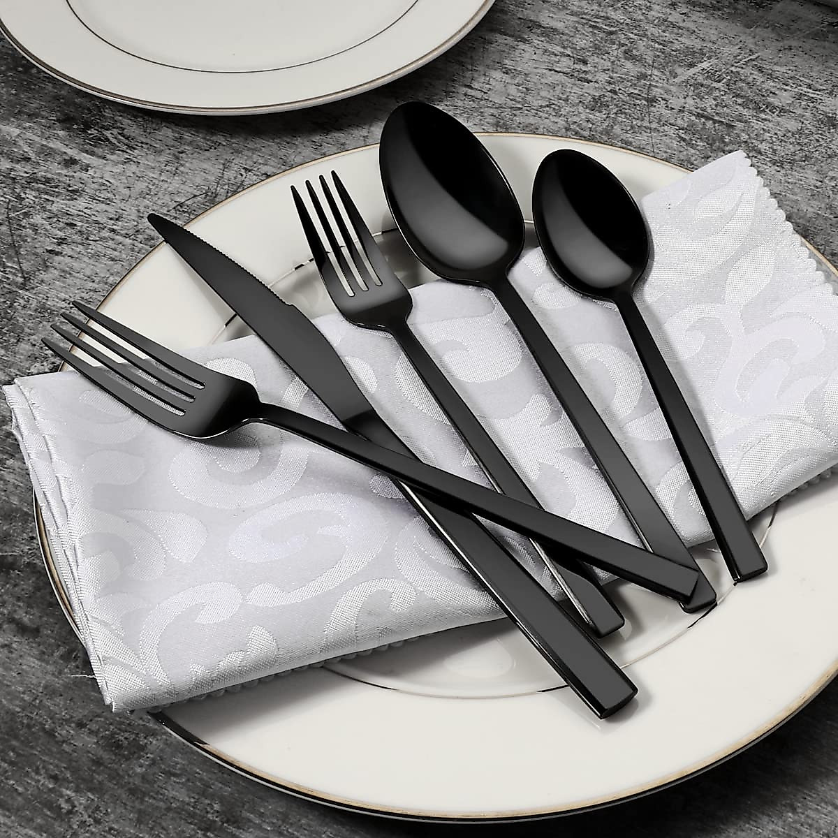 40-Piece Silverware Flatware Set, Stainless Steel Cutlery Set, Mirror Polished Utensils for 8, Includes Forks Spoons Knives Silverware, Dishwasher Safe (black)