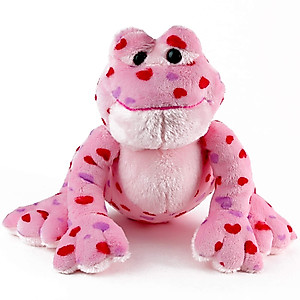 Big Mo's Toys Love Frog - Plush Valentine's Day Anniversary Pink and Red Heart Printed Small Soft Stuffed Frogs Animals for All Ages 8.5"