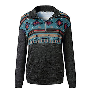 Voopptaw Womens Floral Print Casual Pullovers 1/4 Zipper Stand Collar Sweatshirts Tops with Pockets (Blue, X-Large)