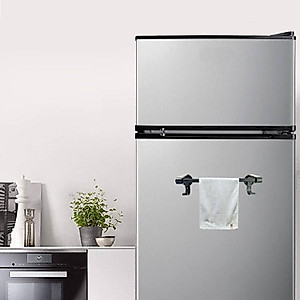 Magnetic Towel Bar with 2 Hooks for Kitchen Tongs Holder Oven Gloves Storage,Towel Holder Towel Hook Hanger for Fridge, Kitchen Stove, Oven, Dishwasher, Sink Laundry Washing Machine, Black