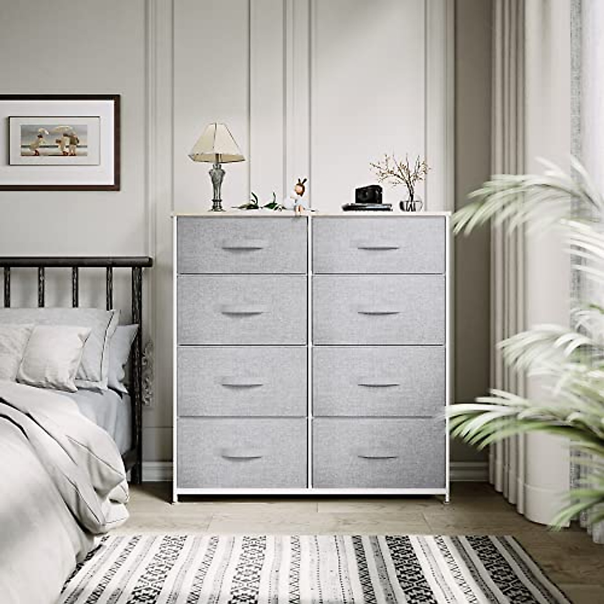 YITAHOME Fabric Dresser for Bedroom, Tall Dresser with 8 Drawers, Storage Tower with Fabric Bins, Chest of Drawers for Closet & Living Room - Sturdy Steel Frame, Wooden Top (Light Grey)
