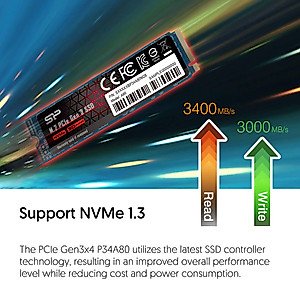 Silicon Power 1TB w/DRAM Cache NVMe M.2 PCIe Gen3x4 2280 R/W up to 3,400/3,000MB/s SSD (SU001TBP34A80M28AB)