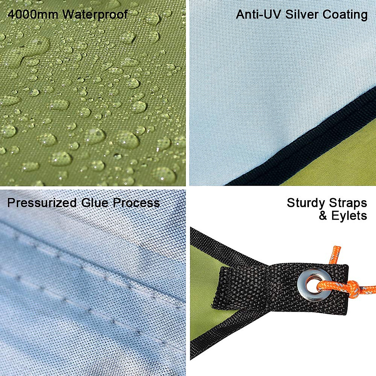 Acenilen 6-8 Person Camping Tent Tarps, UV Protection 50+ Waterproof Tarp with Poles, Beach Sunshade Hammock Rain Fly Sun Shelters Patio Awning Lawn & Garden Canopy, Camping & Hiking Equipment -Green