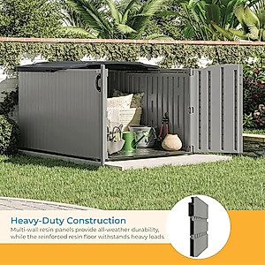 Suncast Glidetop Horizontal Outdoor Storage Shed with Pad-Lockable Sliding Lid and Doors, All-Weather Shed for Yard Storage, 57.5" W x 79.75" D x 52" H