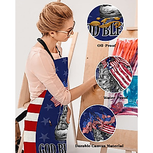 LAMANDA Kitchen Aprons for Women,Memorial Day Free Boots USA Flag Cooking Apron with Pockets Server Aprons Chef Apron for Men