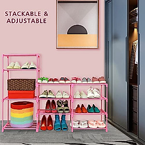 LNYZQUS 7-Tier Large Pink Shoe Rack, 24-30 Pairs Tall Shoe Organizer Shoe Shelf,Kids Shoe Stand Boots Organizer For Garage Closet Entryway