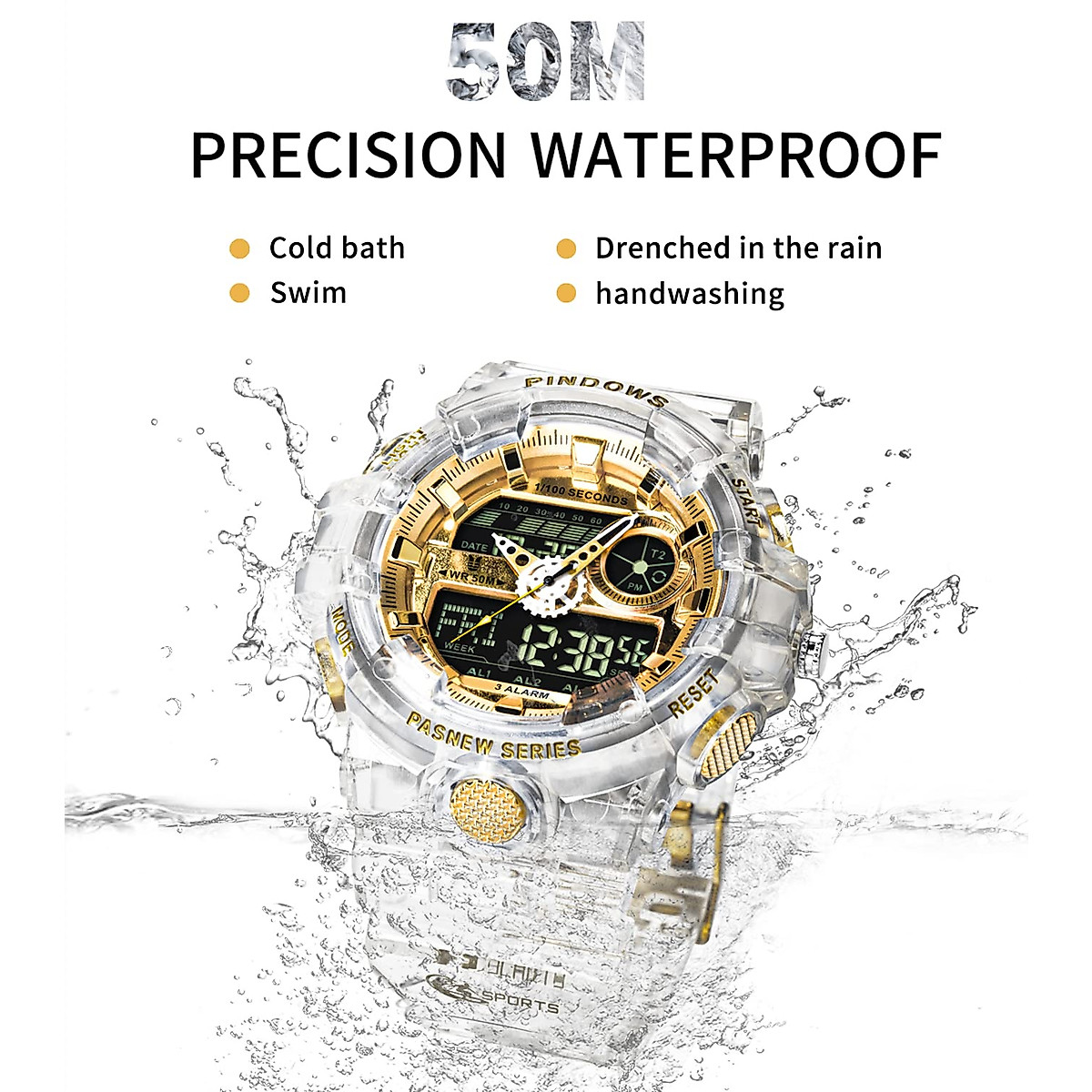 Watch for Men Watch Men Digital Sports Watch Large Digital Analog Dual Display Waterproof Watches with 3 Alarms Countdown Stopwatch Date Dual-Time LED Light Multifunctional Military Wrist Watches