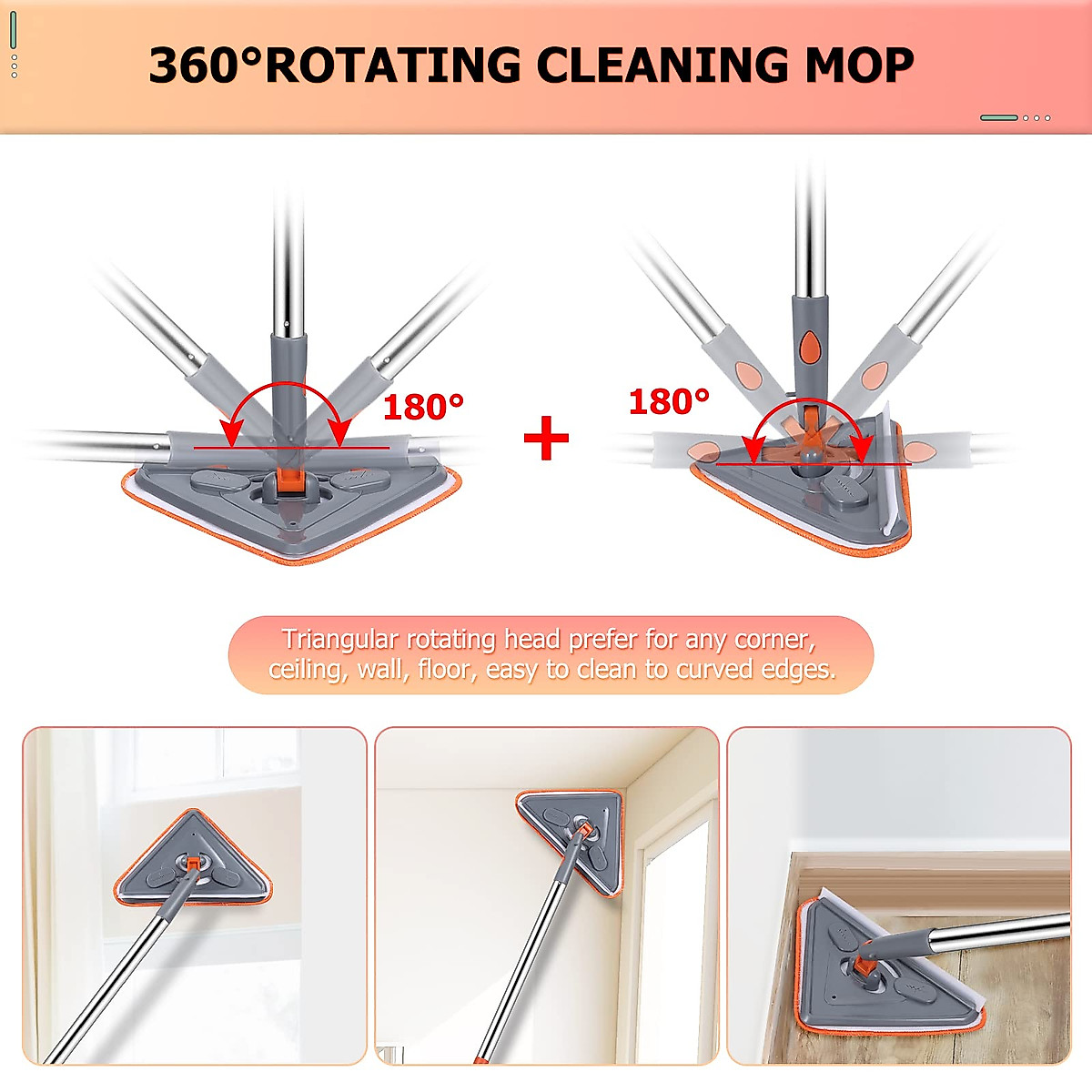 Wall Cleaner 98 Inch Wall Cleaner with Long Handle,HoMerit Wall Cleaner Mop 360° Rotatable Adjustable Cleaning Mop,Ceiling Dust Mop,Wall Cleaning Tool for Walls/Baseboard/Floors,6 Replacement Pads