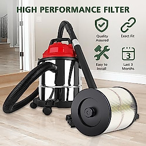 9-17816 Red Stripe Vacuum Cartridge Filter Replacement Compatible with Craftsman Wet/Dry 5/6/8/12/16/32 Gallon & Larger(2 Pack)