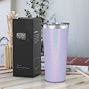 Aikico Stainless Steel Tumbler 28oz Insulated Travel Tumbler, Double Wall Travel Mug with Splash Proof Lid, Powder Coated Coffee Tumbler for Home, Office, Travel, Party(Rainbow Lavender Purple)