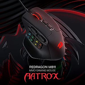 Redragon M811 Aatrox MMO Gaming Mouse, 15 Programmable Buttons Wired RGB Gamer Mouse w/Ergonomic Natural Grip Build, 10 Side Macro Keys, Software Supports DIY Keybinds & Backlit