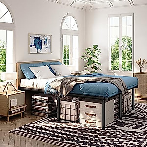 HAAGEEP Metal Bed Frame Queen Size - 20 Inch Platform Bed Frames No Box Spring Needed Tall Black Bedframe Heavy Duty