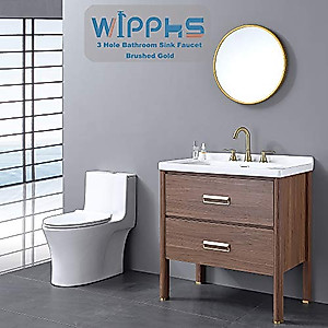 WiPPhs Bathroom Faucet for Sink 3 Hole with Pop Up Drain and cUPC Faucets Supply Hose, 2 Handle 8 inch Brass Widespread Bathroom Sink Faucet, Brushed Gold Basin Faucet Taps Mixer
