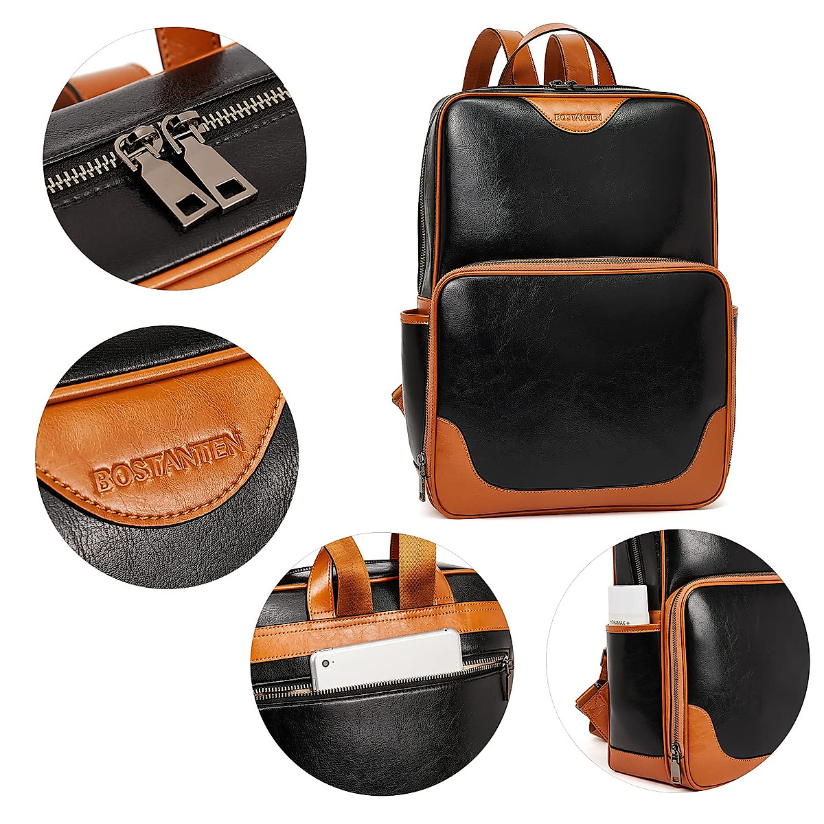 BOSTANTEN Genuine Leather 15.6 inch Laptop Backpack for Women Computer Bag College Casual Backpack