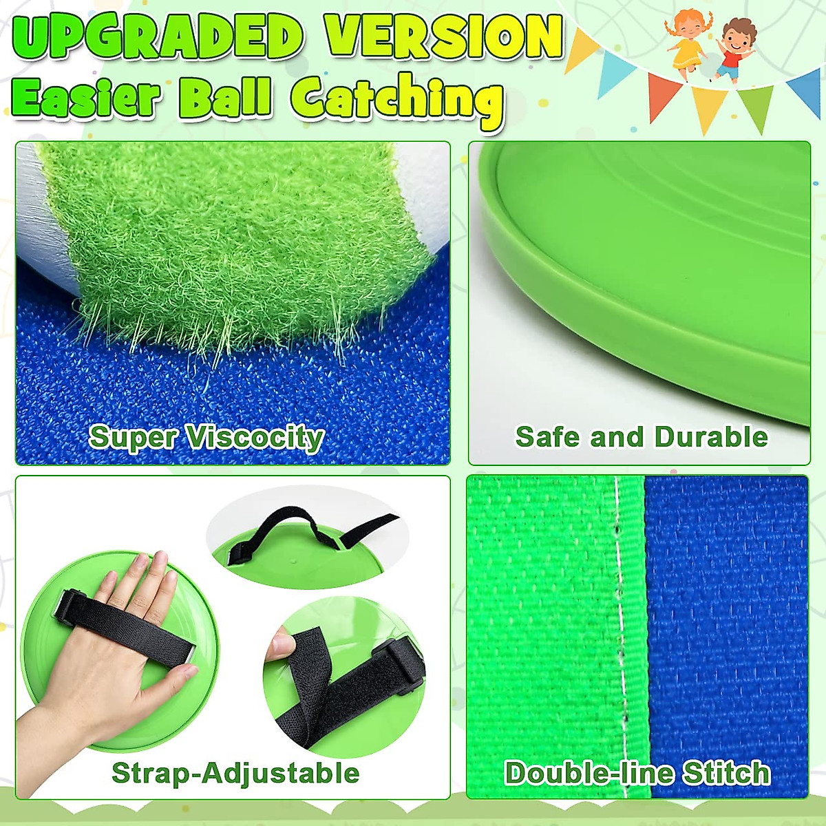 ZMLM Toss Catch Ball Toy Set: Upgraded Kid Outdoor Toy Game Beach Backyard Lawn Sport Activity Fun Outside Indoor Family Toy for Age 3-12 Girl Boy Kid Birthday Gift with 4 Sticky Paddles 4 Throw Balls