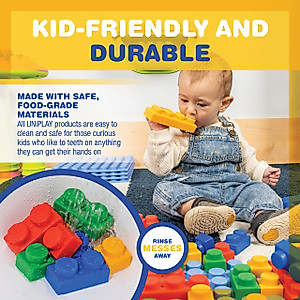 UNiPLAY Platform Soft Building Blocks — Educational Sensory Stacking Blocks, Learning Toy with 11 x 11 Inch Base Plate for Ages 3 Months and Up (64-Piece Set)
