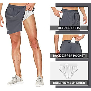 Cakulo Men's 5 Inch Running Tennis Shorts Quick Dry Athletic Workout Active Gym Training Soccer Shorts with Pockets Liner Grey S