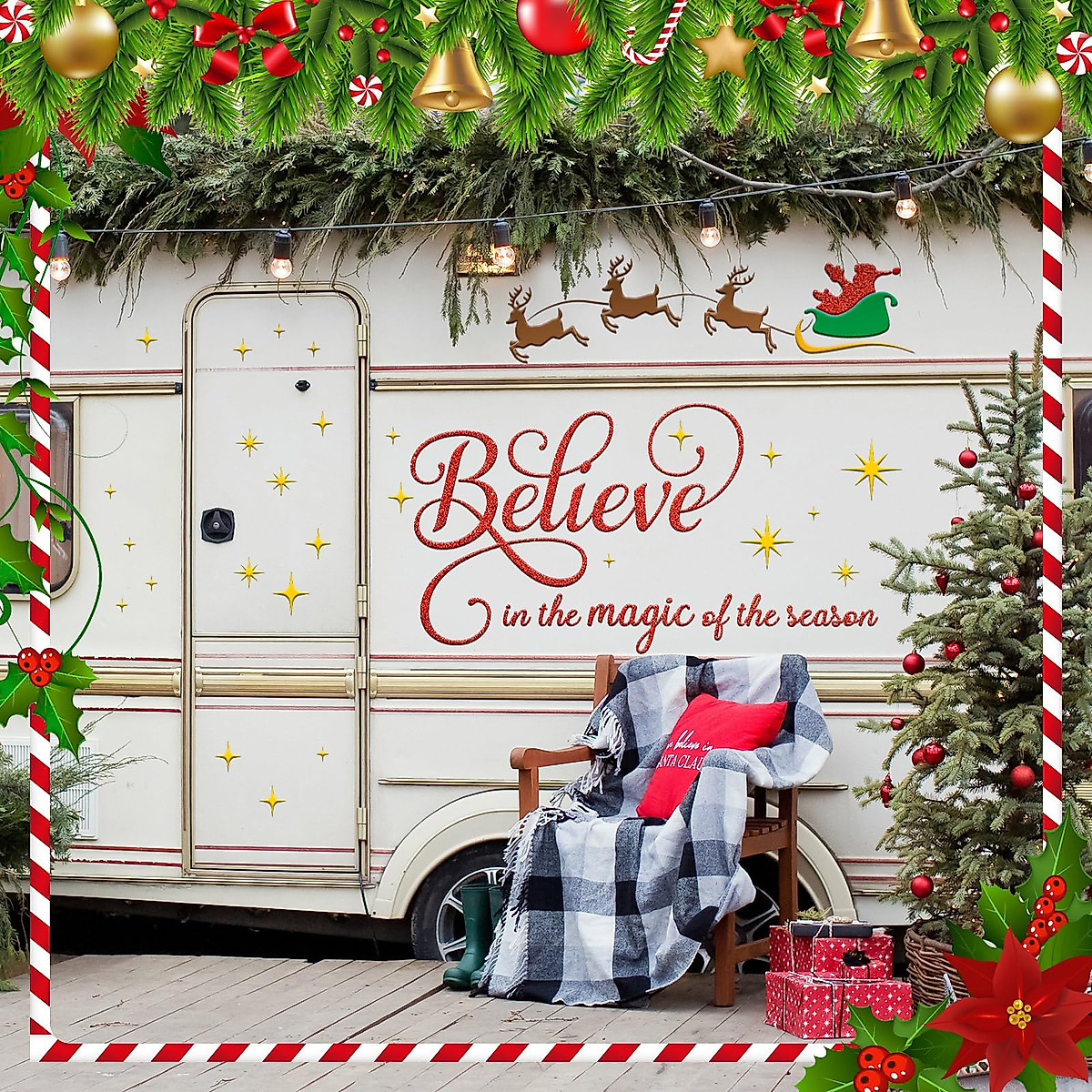 Landhoow 41 Pcs Magnetic Christmas Garage Door Decorations Christmas Garage Magnets Believe Quote Stickers Magnetic Holiday Santa Claus Reindeer Star Car Decal Magnets for Home Party Decor