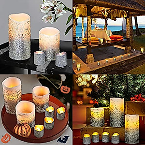 Furora LIGHTING LED Flameless Candles with Remote – Battery-Operated Flameless Candles Bulk Set of 8 Fake Candles – Small Flameless Candles & Christmas Centerpieces for Tables, Silver Glittery