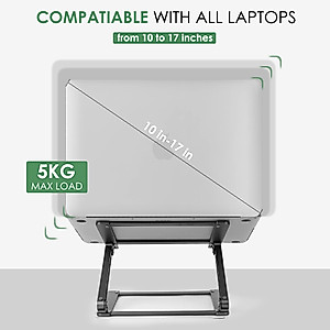 Laptop Stand Holder Adjustable Height, LOTEYIKE Aluminum Portable Laptop Riser for Desk with Foldable Hook, Multi-Angle Computer Stand for Laptop Compatible for MacBook Air/Pro, 10-17" Notebooks, Grey