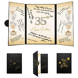 Crenics 35th Birthday Decorations for Her or Him, Creative 35th Birthday Guest Book Alternative, Black and Gold 35th Birthday Signature Book 18 x 12 inch, Great 35 Birthday Gifts for Men or Women