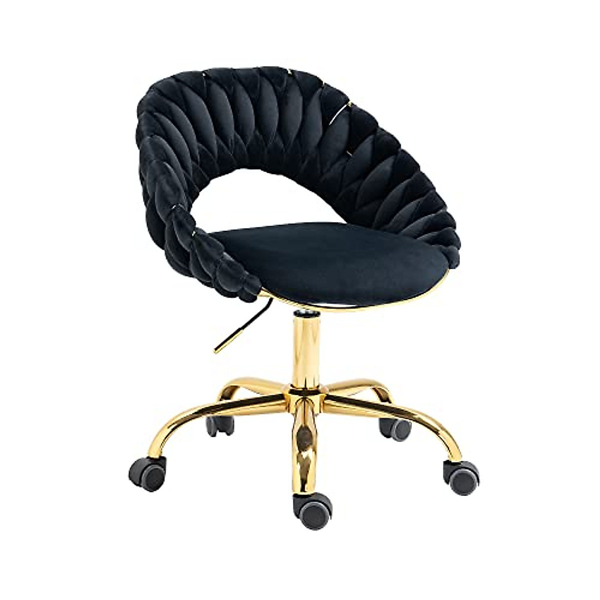 Ufurpie Cute Velvet Desk Chair for Home Office,Modern Vanity Chair,Height Adjustable Swivel Rolling Comfy Chair Computer Chair with Gold Legs for Living Room Bedroom,Black