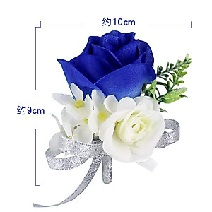 Ykybhx 2PCS Wrist Flower and Corsage Rose Wrist Corsage Boutonniere Set Wrist Flower Corsage Wristlet Band Bracelets and Men's Boutonniere for Groom Groomsman Brides Wedding Prom Party Decor,03