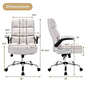 Giantex Executive Office Chair, Big and Tall Ergonomic Computer Chair, Adjustable Tilt Angle and Flip-up Armrest Linen Fabric Upholstered Chair with Thick Padding, High Back Managerial Chair (Beige)