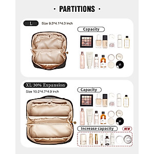 EACHY Travel Makeup Bag,Large Capacity Cosmetic Bags for Women,Waterproof Portable Pouch Open Flat Toiletry Bag Make up Organizer with Divider and Handle (LD-Black, Large)