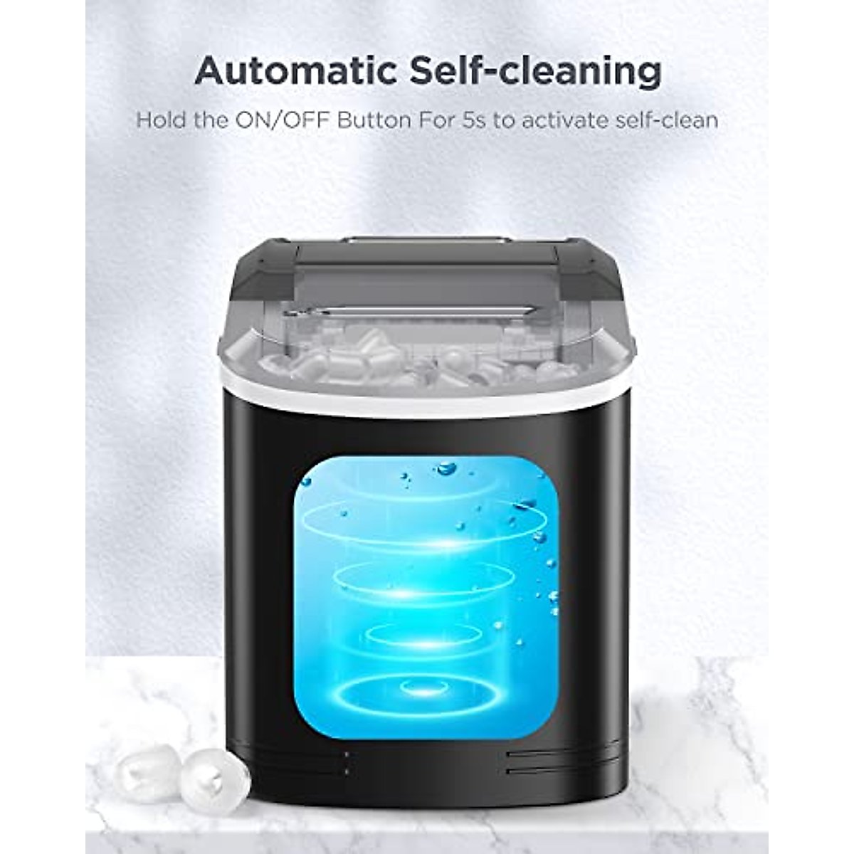 Silonn Ice Maker Machine Countertop, 26 lbs in 24 Hours, 9 Cubes Ready in 6 Mins, Self-Clean Ice Maker Compact Portable Ice Maker with Ice Scoop and Basket