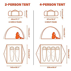 BISINNA 2/4 Person Camping Tent Lightweight Backpacking Tent Waterproof Windproof Two Doors Easy Setup Double Layer Outdoor Tents for Family Camping Hunting Hiking Mountaineering Travel