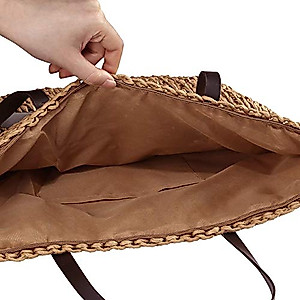 Ayliss Women Straw Woven Tote Large Beach Handmade Weaving Shoulder Bag Purse Straw Handbag (Square Khaki #2)