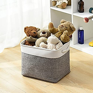 Organization and Storage Basket for Organizing - 16x12x12 inch Large 2 Pack Collapsible Storage Bins for Shelves, Fabric Storage Cubes for Box Closet Cloth Toy Nursery Books Kids (White & Grey)