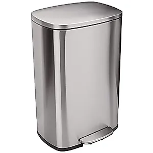 Amazon Basics 50 Liter / 13.2 Gallon Soft-Close, Smudge Resistant Trash Can with Foot Pedal - Brushed Stainless Steel, Satin Nickel Finish
