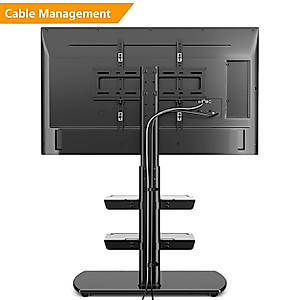 5Rcom Floor TV Stand with Mount, Height Adjustable TV Floor Stand with Swivel Mount for 27-70 inch Flat or Curved Screens TVs, Sturdy Tempered Glass Base with 3 Large Shelves for Bedroom, Black