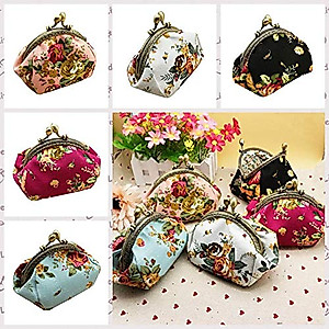 Coin Purse,Lady Vintage Floral Mini Wallet Clasp Closure Classic Rose Pattern Clutch Bag (Pink)
