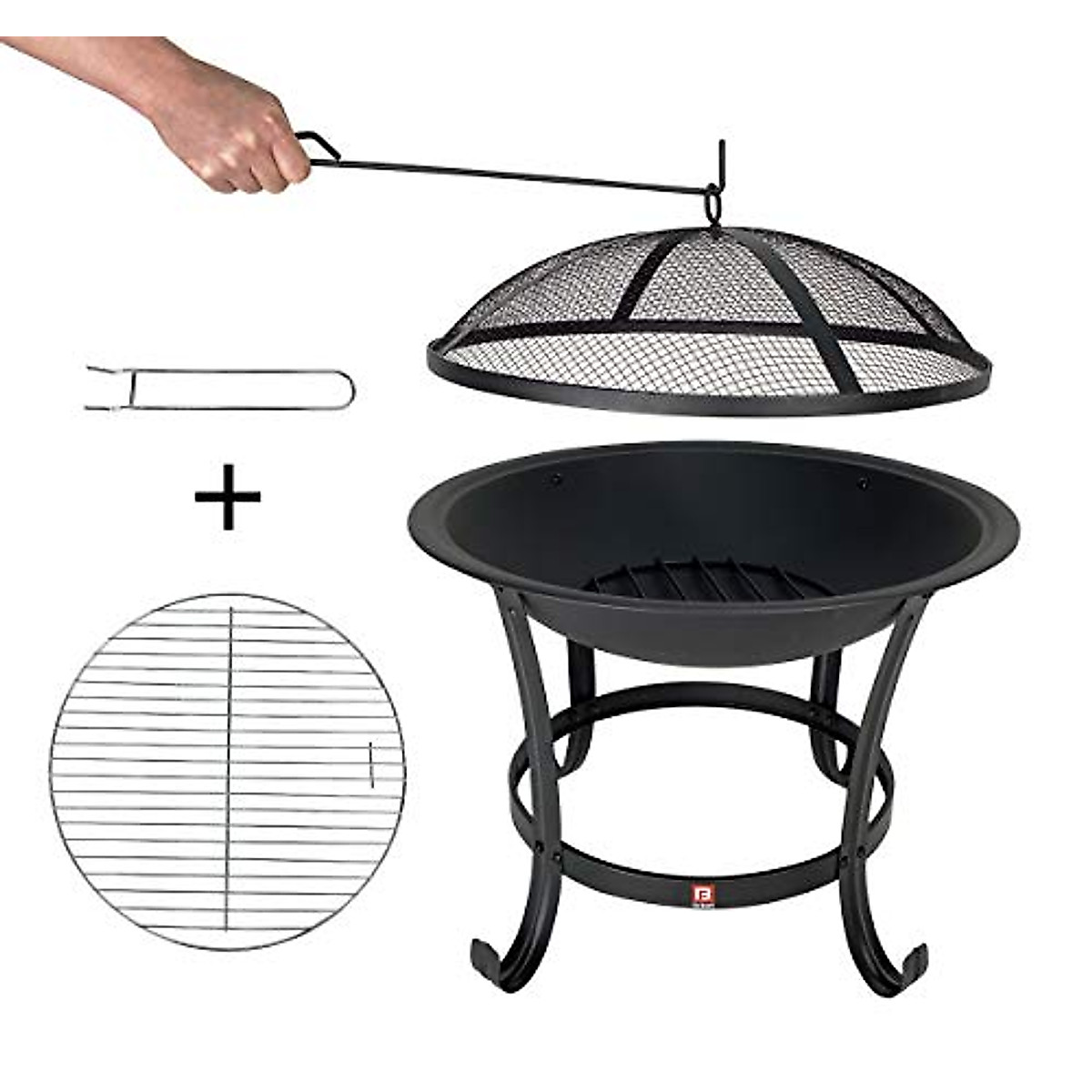FireBeauty Fire Pit BBQ Grill Pit Bowl with Mesh Spark Screen Cover,Poker