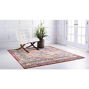 Unique Loom Utopia Collection Area Rug - Larissa (7'Square, Terracotta/ Blue)