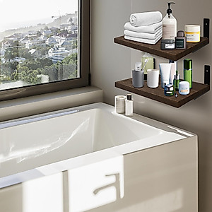 Fureylenx Floating Shelves, 12" Deep, Large Capacity Wood Wall Mounted Rustic Farmhouse Shelves for Home Decor(Living Room Kitchen Bathroom Bedroom),Storage and Display Shelf 2 Set (Dark Brown)