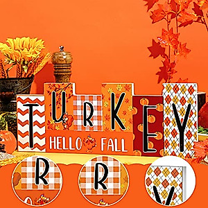 Purpeak Reversible Fall Wooden Table Sign Double Side Halloween and Thanksgiving Tabletop Sign Decor Wicked and Turkey Wood Block Fall Tiered Tray Decor for The Home Shelf Party Decor