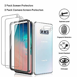MP-MALL [2+2 Pack] 2 Pack Tempered Glass Screen Protector + 2 Pack Camera Lens Protector Compatible for Samsung Galaxy S10e, Not Fit for Galaxy S10 or S10 Plus, Installation Frame 9H Hardness
