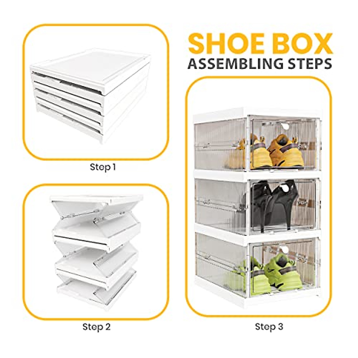 Solid Plastic Not Flimsy 5 Layers Foldable Shoe Storage Boxes or Sneaker Storage Boxes - Easy Installation- All-in-One Clear Shoe Box with Doors - Space Saving Shoe Boxes or Shoe Organizer By Utopia Home